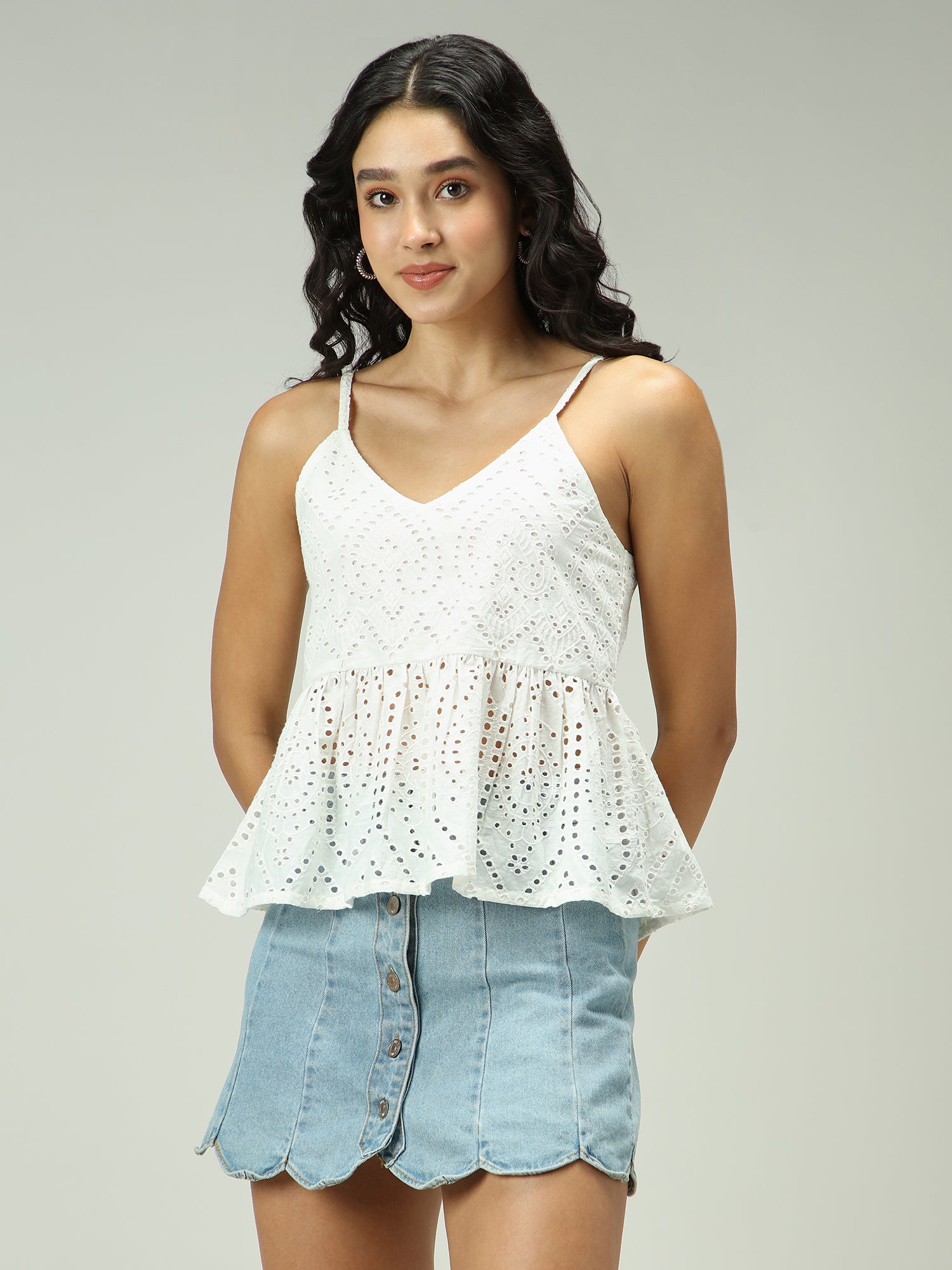 Shop White Strappy Aline Schifley Top - for Women | OUTZIDR | Gen-Z Style